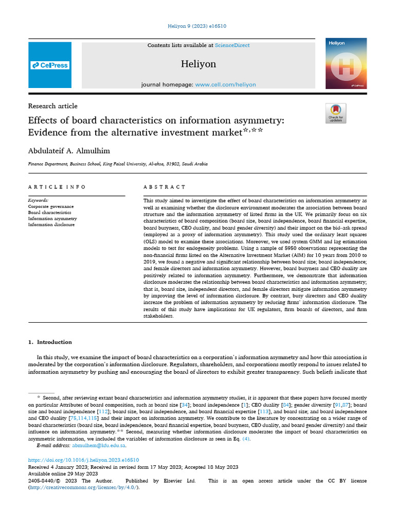 Board Characteristics On Information Asymmetry | PDF | Corporate ...