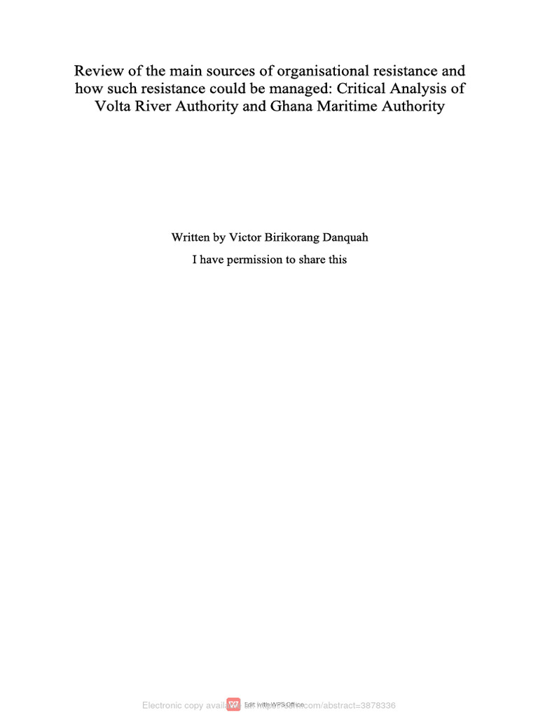 Review of The Main Sources of Organisational Resistance and How Such ...