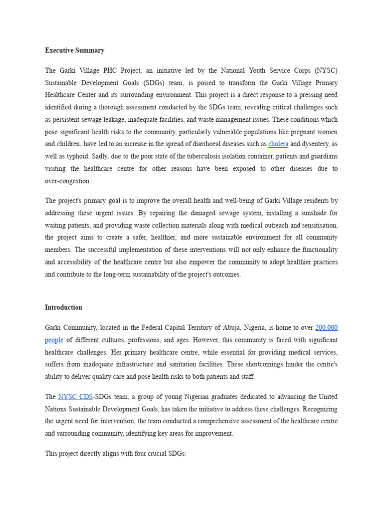 NYSC SDGs Fundraising First Draft-1 | PDF | Sanitation | Health Care