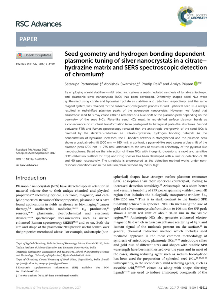 Silver-seed-RSC Adv-2017-Merged | PDF | Surface Plasmon Resonance ...