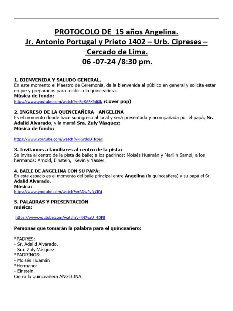 Protocolo Quince Años Angelina | PDF | Arte