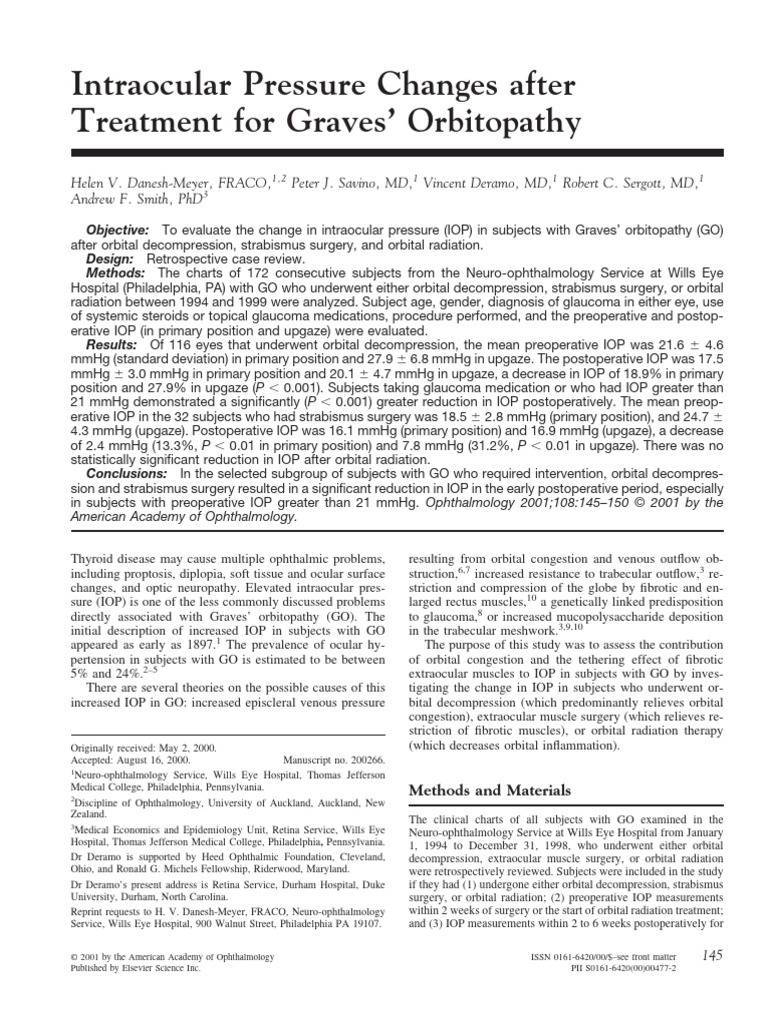 Intraocular Pressure Changes After Treatment For Graves' Orbitopathy ...