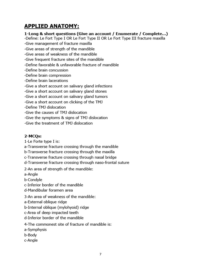 Applied Anatomy Sample Questions | PDF | Anatomy | Musculoskeletal System
