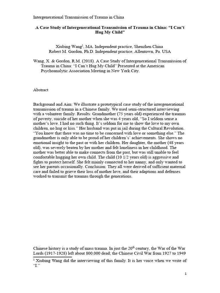 Trauma Transmission in Chinese Families | PDF | Attachment Theory ...