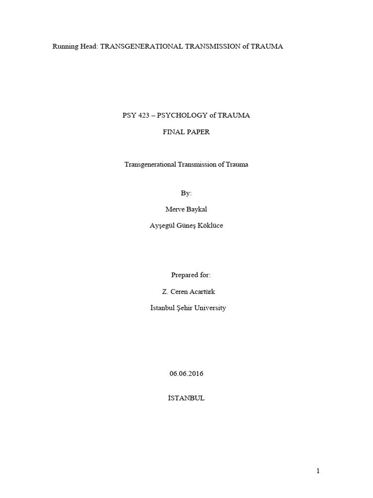 Transgenerational Transmission of Trauma1 | PDF | Psychological Trauma ...