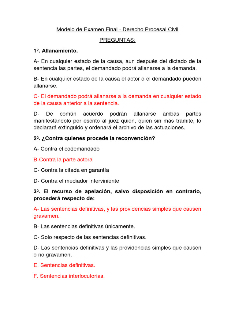 Modelo de Examen Final | PDF | Sentencia (ley) | Demanda judicial