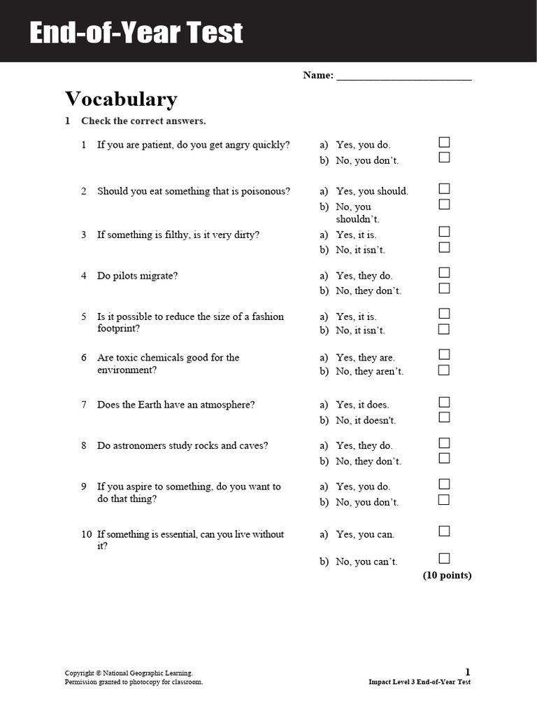 Impact Level 3 End of Year Test 0 0 | PDF