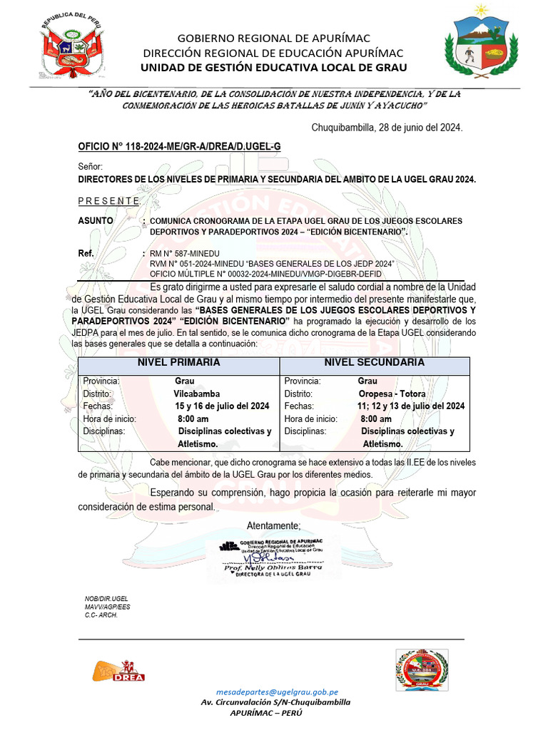Oficio #218-2024-Me-Gr-A-Drea-Ugel-G. | PDF | Perú