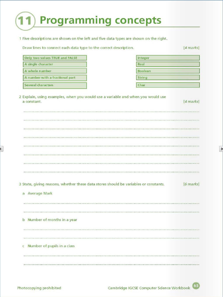 T8 - Programming Concepts (Workbook) | PDF