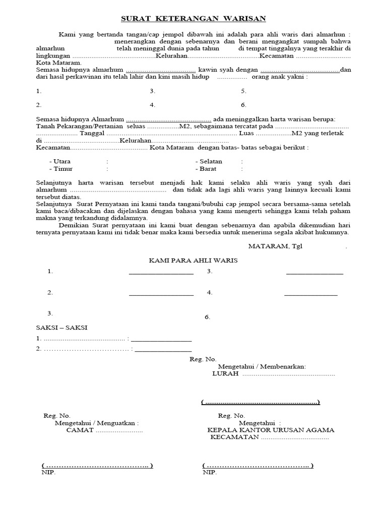 Form Surat Warisan DLL | PDF | Hukum | Sejarah
