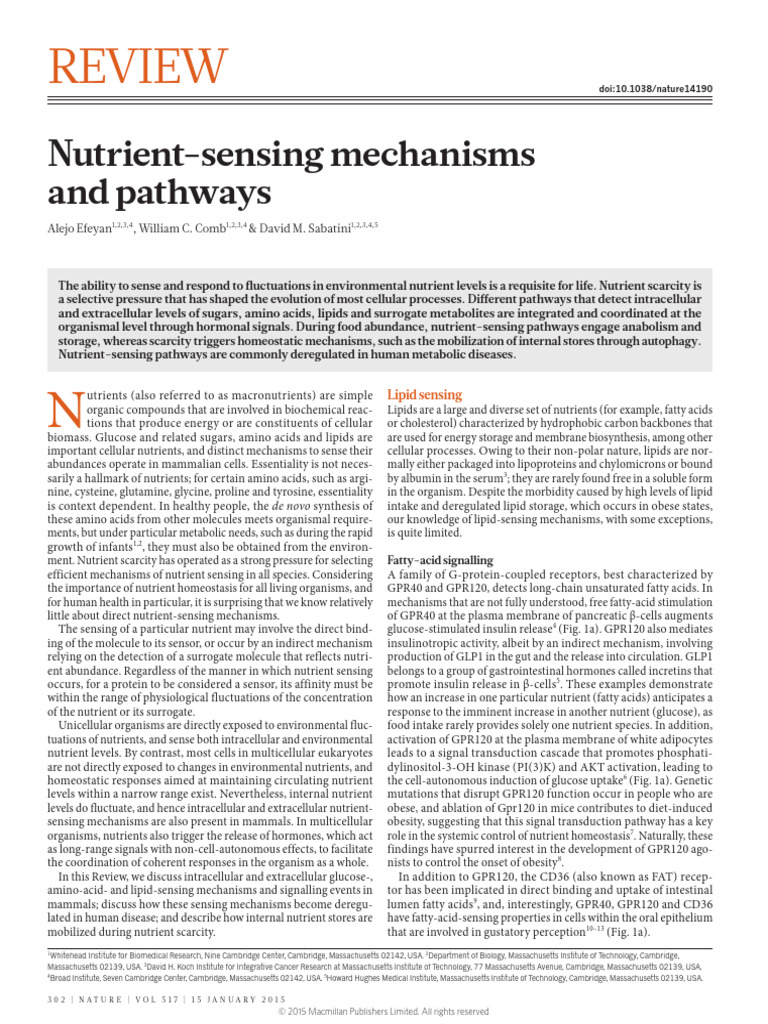 Nutrient-Sensing Mechanisms and Pathways (2015) | PDF | Cholesterol ...