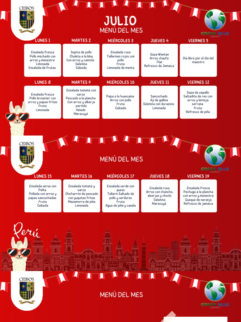 MENU MENSUAL JULIO Ceibos | Descargar gratis PDF | ensalada | Cocina