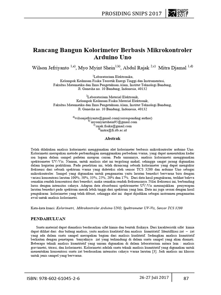 Rancang Bangun Kolorimeter Berbasis Mikrokontroler Arduino Uno | PDF