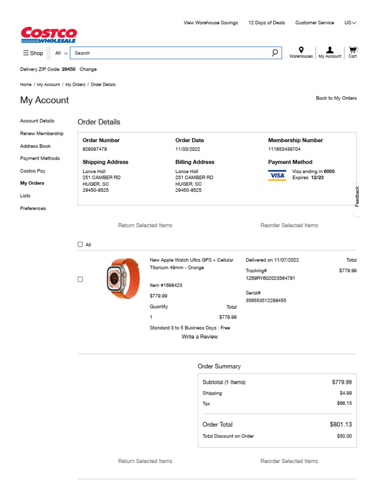 Costco Order Details for Apple Watch | PDF | Payments