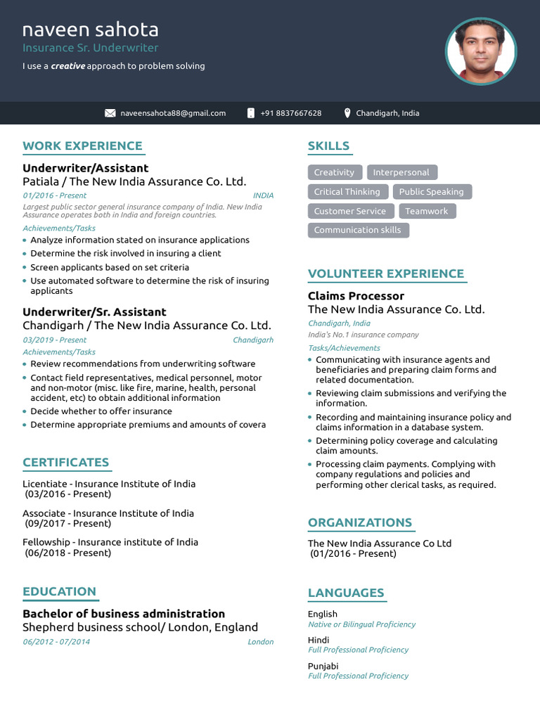 Naveen's Resume | PDF | Insurance | Underwriting