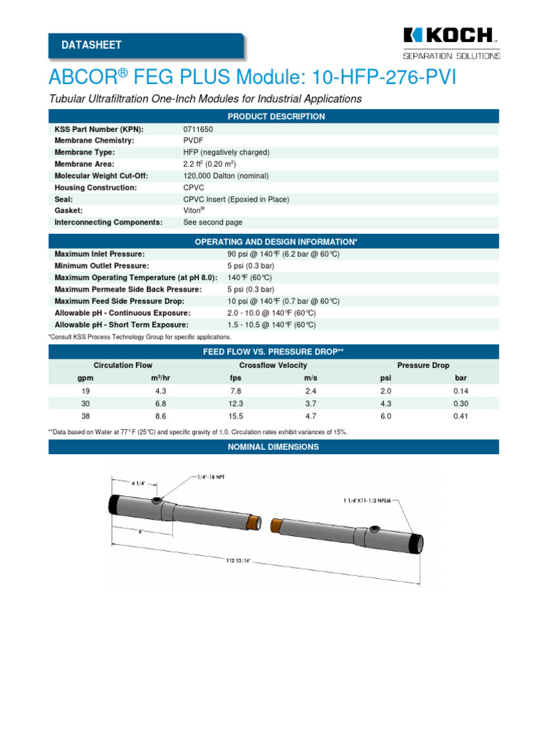 Abcor Feg Plus 10 FT Negatively Charged Uf Modules | PDF | Membrane ...