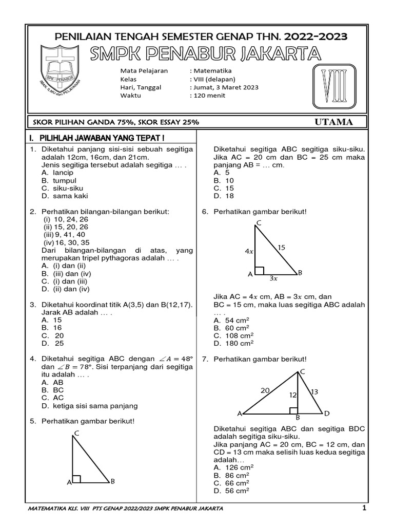 PTS Matematika UTAMA KLS 8 | PDF