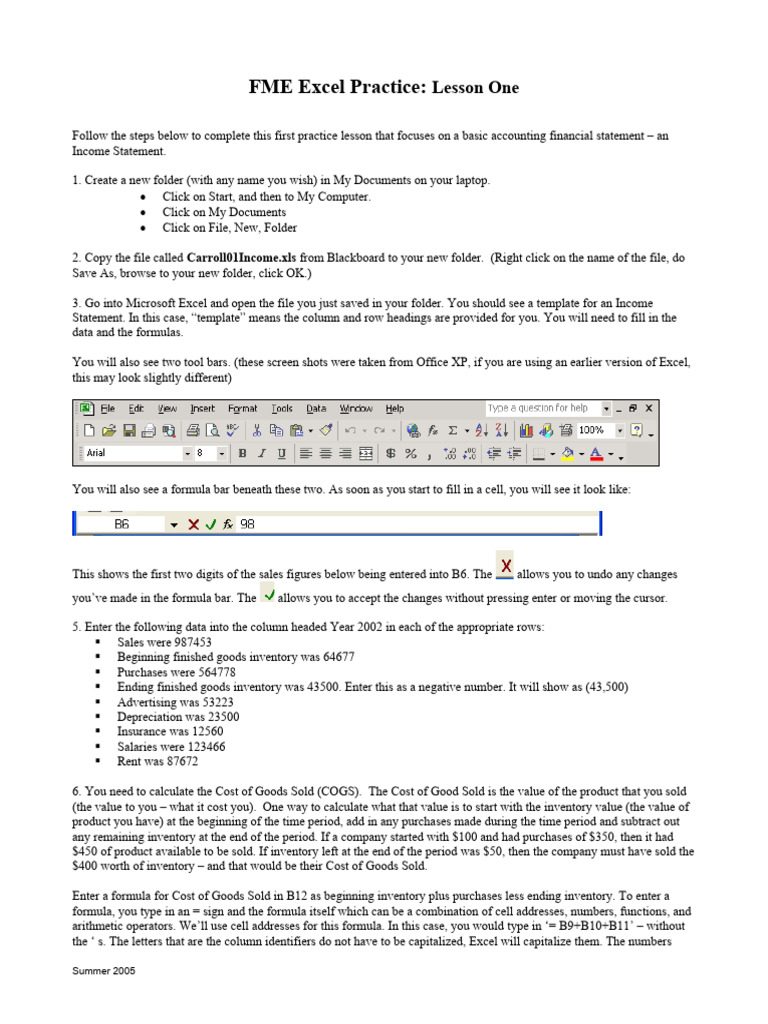Excel Practice Lesson 1 S 02 | PDF | Microsoft Excel | Cost Of Goods Sold