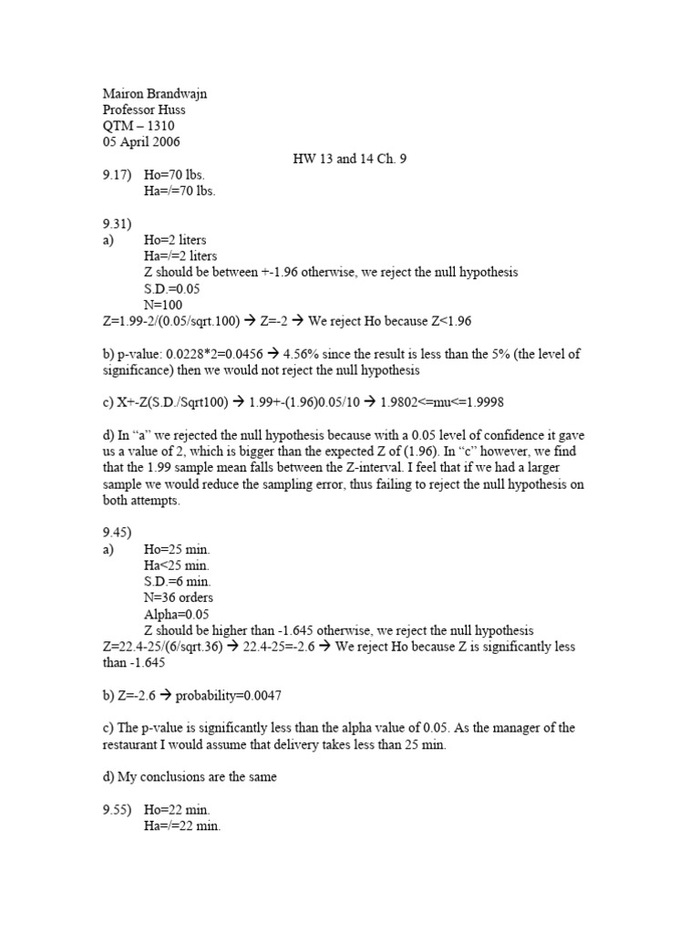 Ch. 9 HW 13-14 | PDF Ch. 9 HW 13-14 | PDF