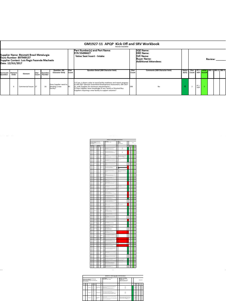 Exemplo GM 1927-11 APQP Kick Off and SRV3 Workbook-GM Confidential 31 ...