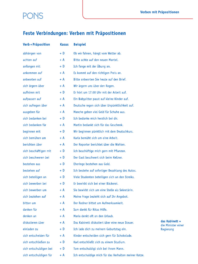 Verben Mit Präposition Liste | PDF