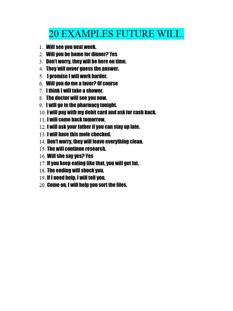 20 Examples Future Will | PDF