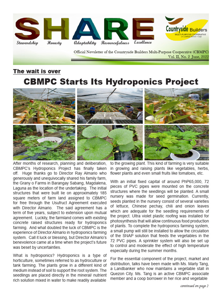 2nd Qtr. 2022 Issue of SHARE Newsletter | PDF | Hydroponics | Interest