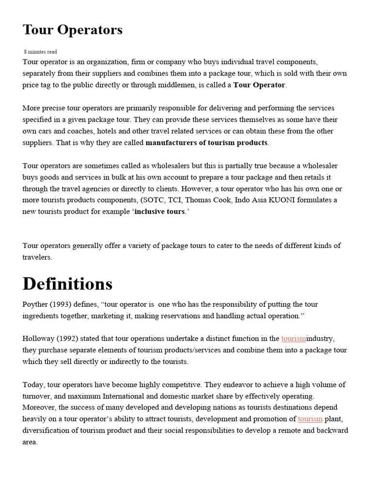 Understanding Tour Operators | PDF | Tourism | Travel Agency