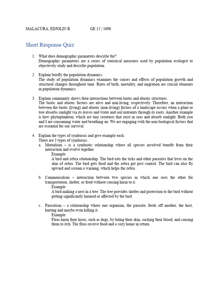 Short Response | PDF