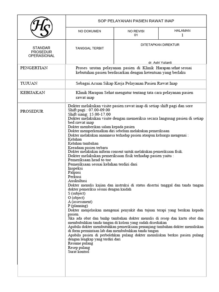 Sop Pelayanan Rawat Inap | PDF