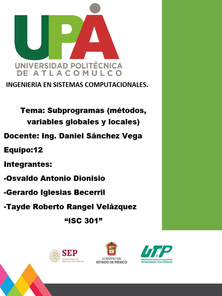 Subprogramas (Metodos, Variables Globales y Locales) . | PDF | Entorno de desarrollo integrado ...
