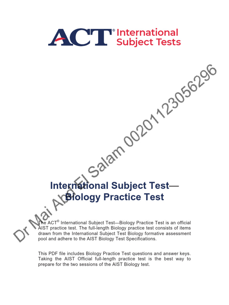 ACT Biology Practice Test DR Mai Abd El Salam 1 10 | PDF | Synapse ...