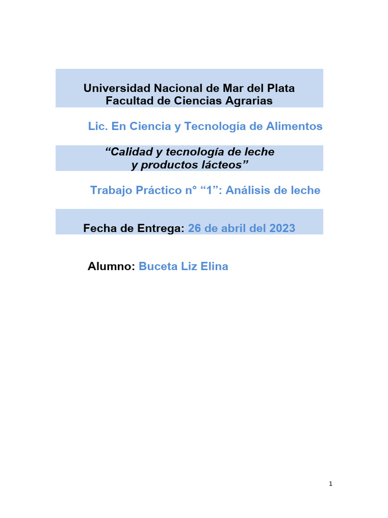 TP n°1 Lacteos | PDF | Leche | Etanol