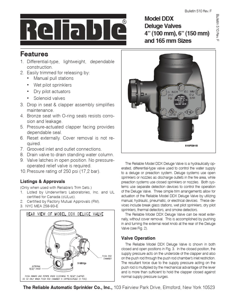 510 Model DDX Deluge Valve (Reliable) | PDF | Valve | Fire Sprinkler System
