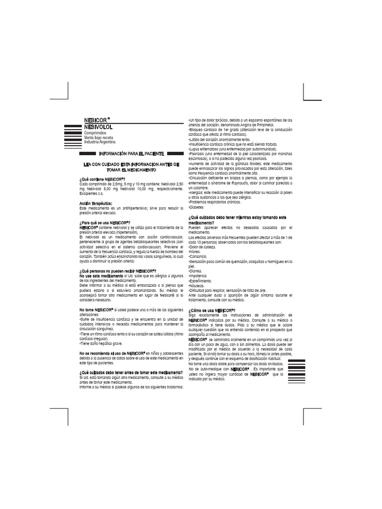 86 Nebicor | PDF | Medicamentos con receta | Hipertensión