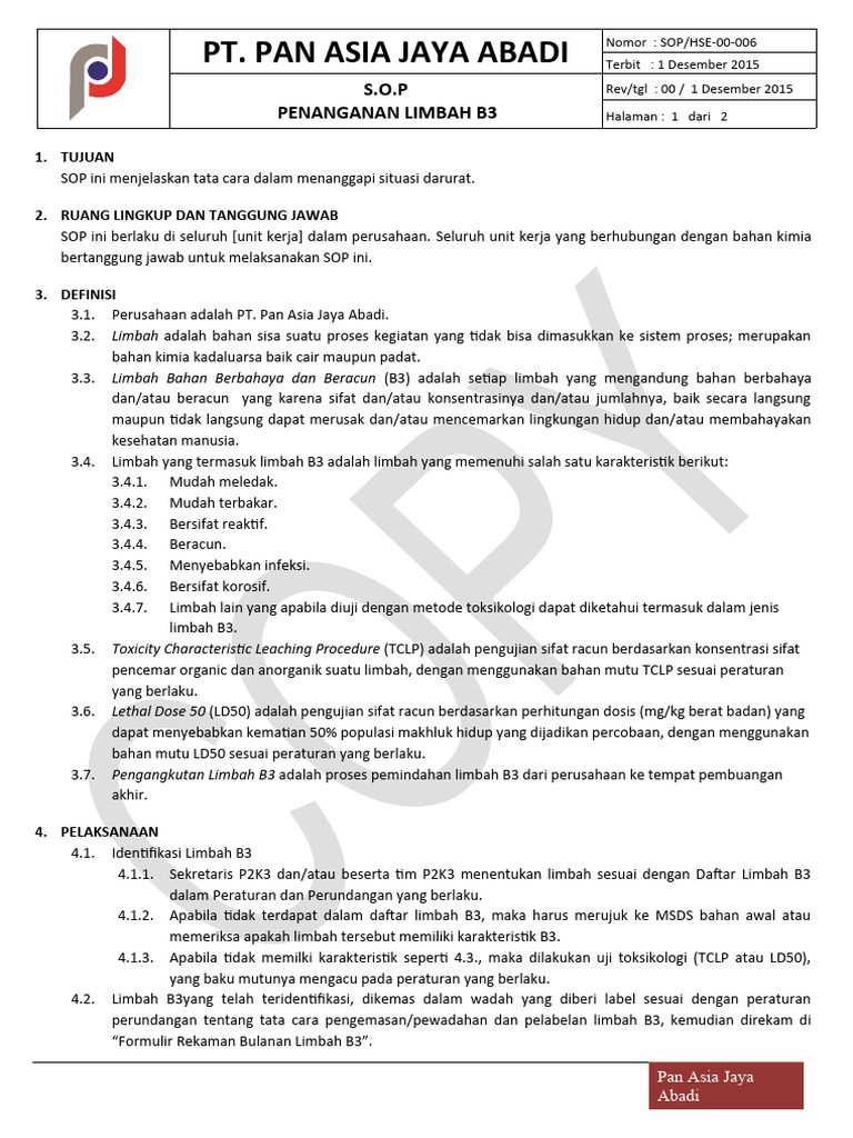 SOP Penanganan Limbah B3 | PDF