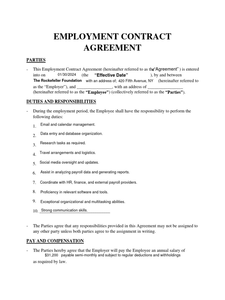 Employment Contract Agreement Template | PDF | Employment | Payroll