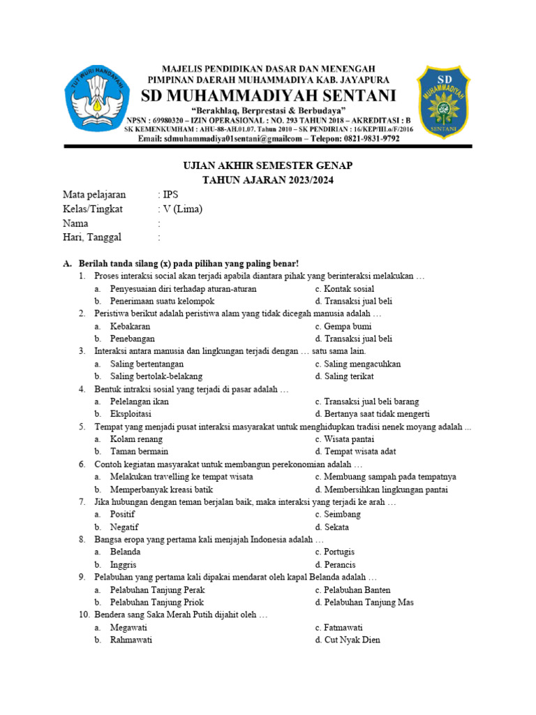 Soal IPS Kls 5 2024 | PDF