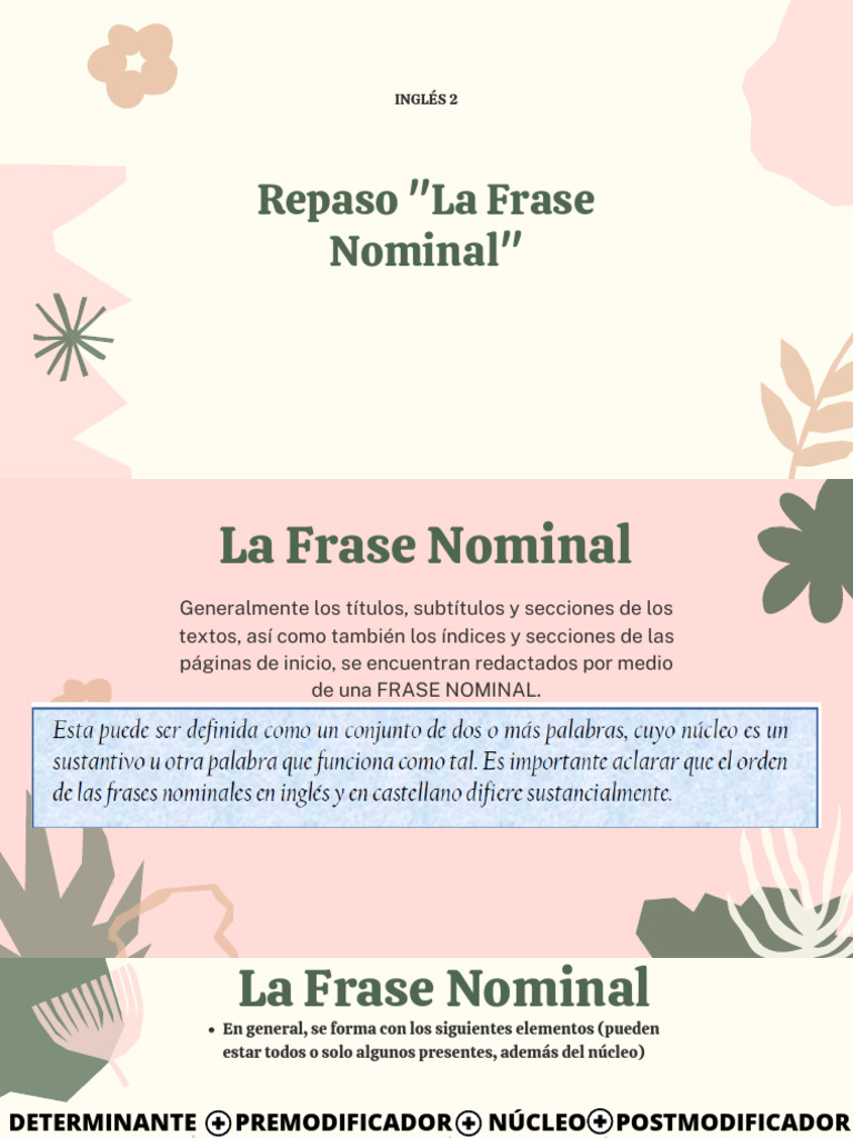 Inglés 2 Repaso La Frase Nominal | PDF | Adjetivo | Sintaxis