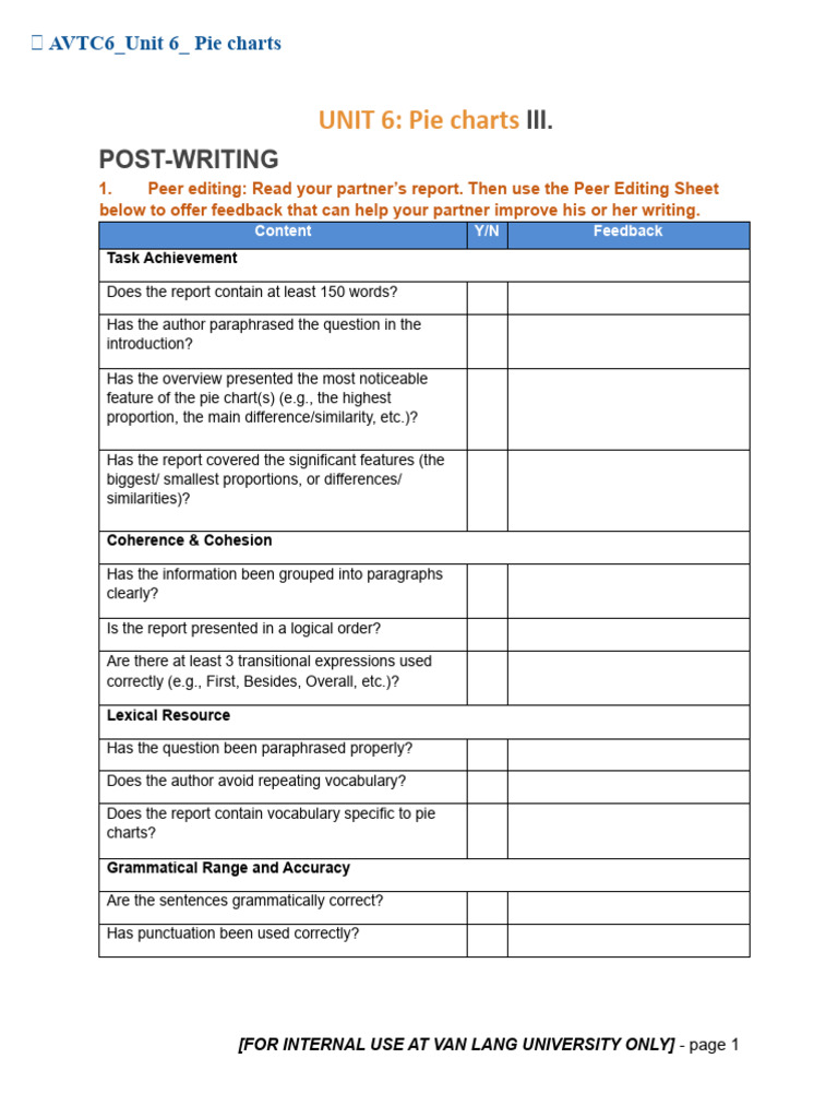Peer Editing Guide for Pie Charts | PDF | Word | Verb