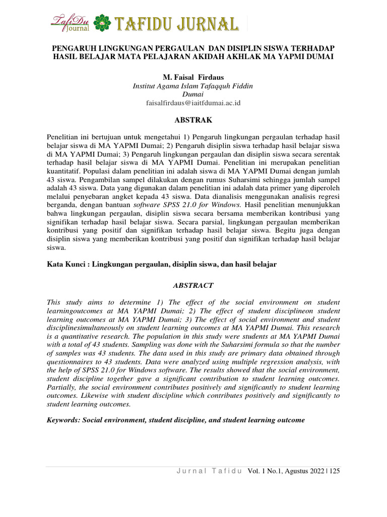 Radawiyah, 12-PENGARUH LINGKUNGAN PERGAULAN DAN DISIPLIN SISWA TERHADAP HASIL BELAJAR MATA ...
