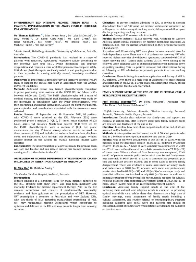 Physiotherapy Led Intensive Proning (Phlip) Team & | PDF | End Of Life Care | Intensive Care Unit