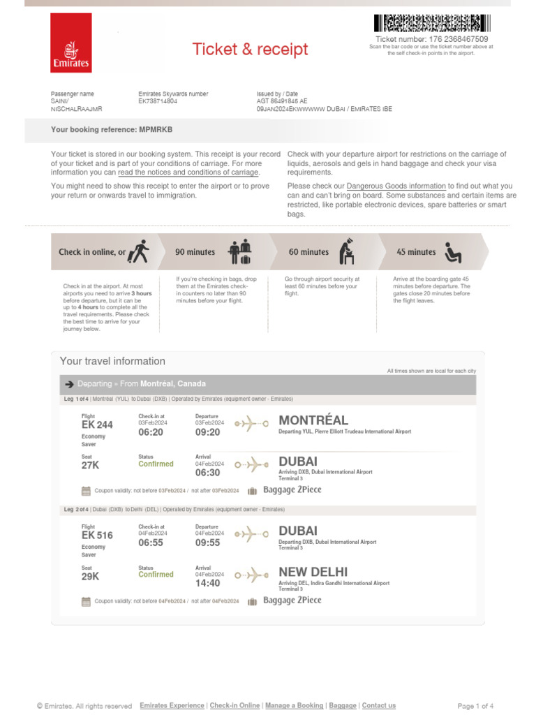 Emirates Ticket 1 | Download Free PDF | Baggage | Aviation