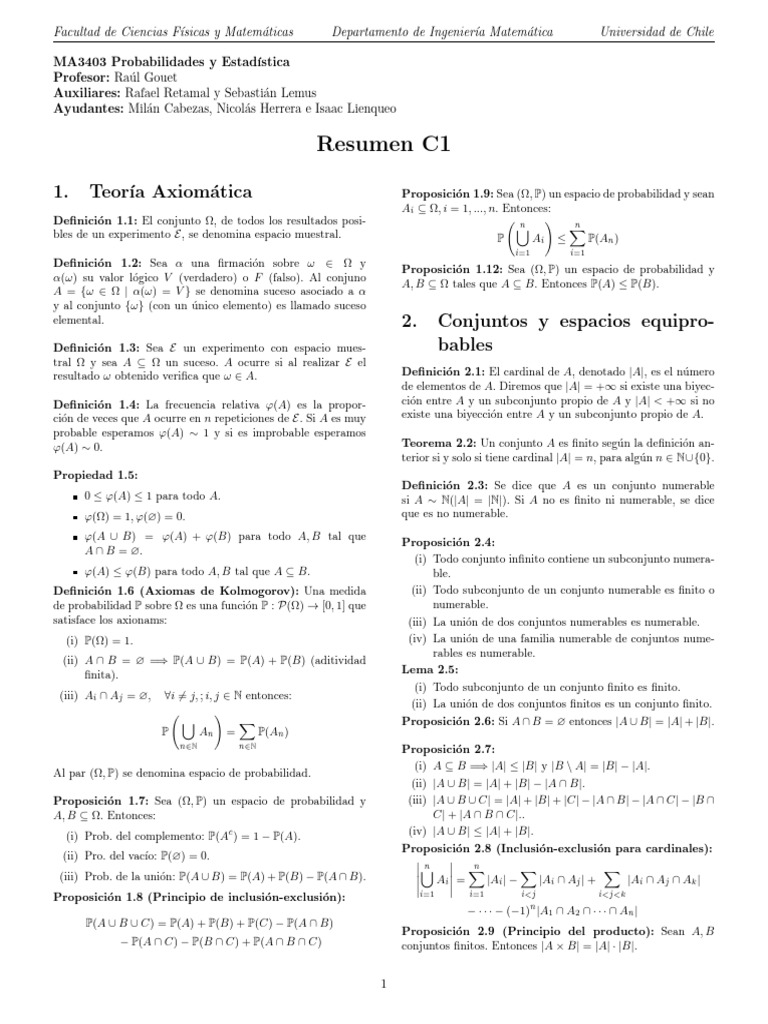 Resumen C1 | PDF | Teoría de probabilidad | Conjunto (Matemáticas)