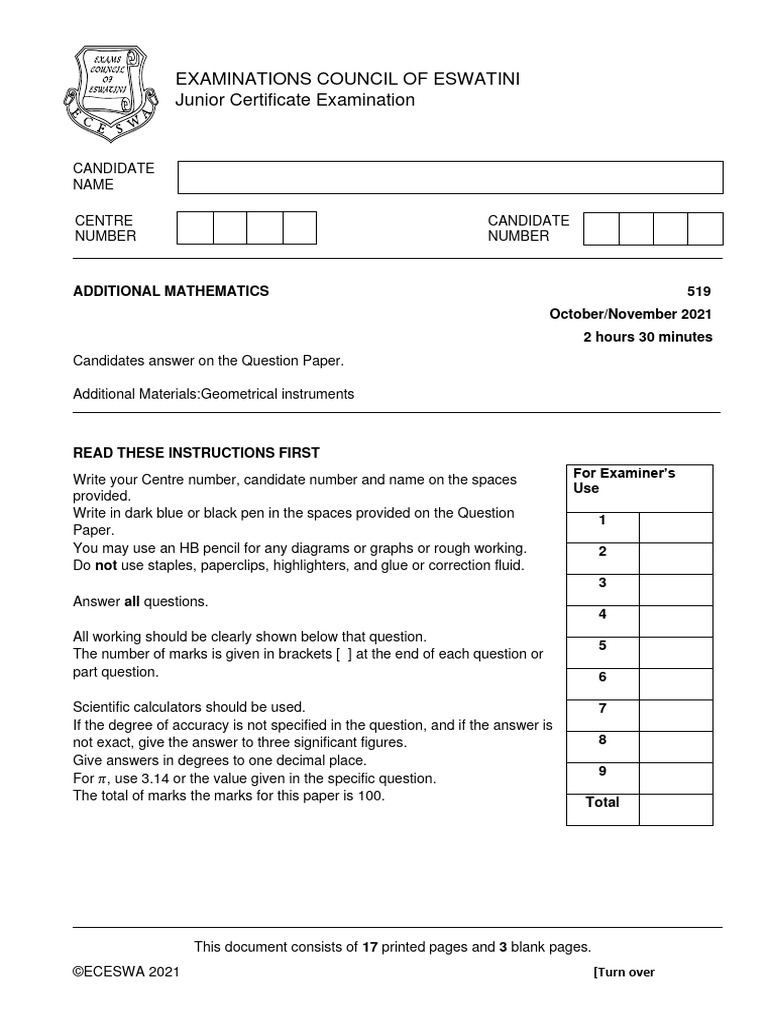 JC Additional Mathematics 2021 Question Paper-1669039095 | PDF ...