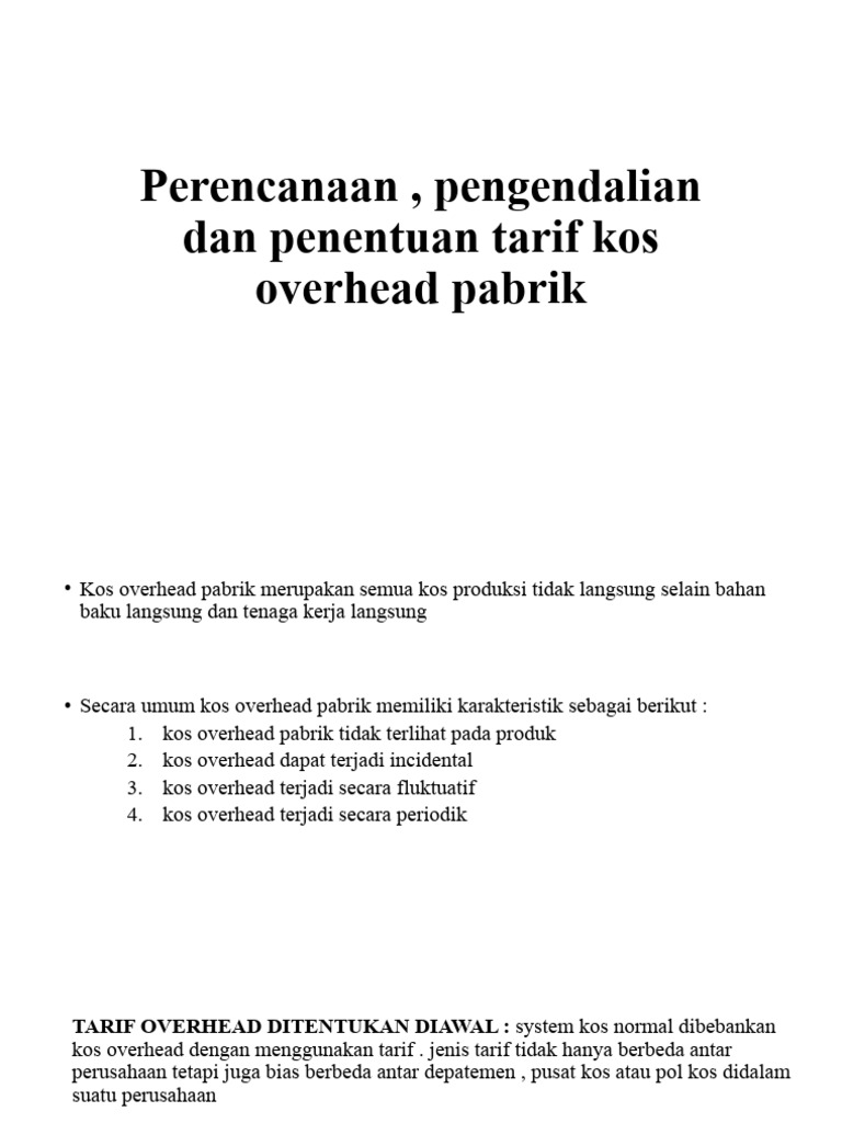 Perencanaan, Pengendalian Dan Penentuan Tarif Kos Overhead | PDF