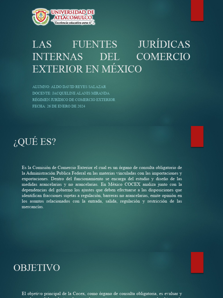 Actividad 3 - Presentación Cocex - Regimen Juridico - Aldo David Reyes ...