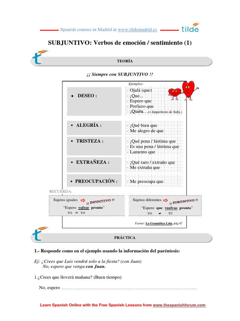 Práctica del Subjuntivo en Español | PDF | Artes del Lenguaje y ...