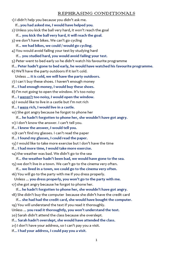 Rephrasing Conditionals With Key | PDF | Language Arts & Discipline