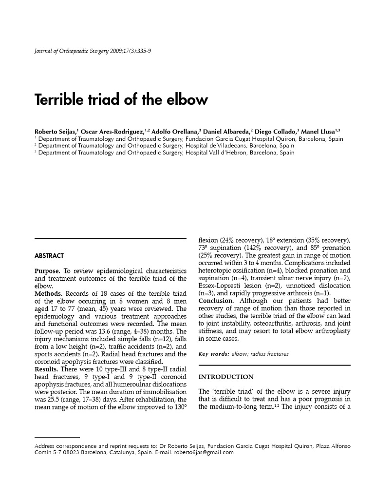 Terrible Triad of The Elbow | PDF | Elbow | Anatomical Terms Of Motion